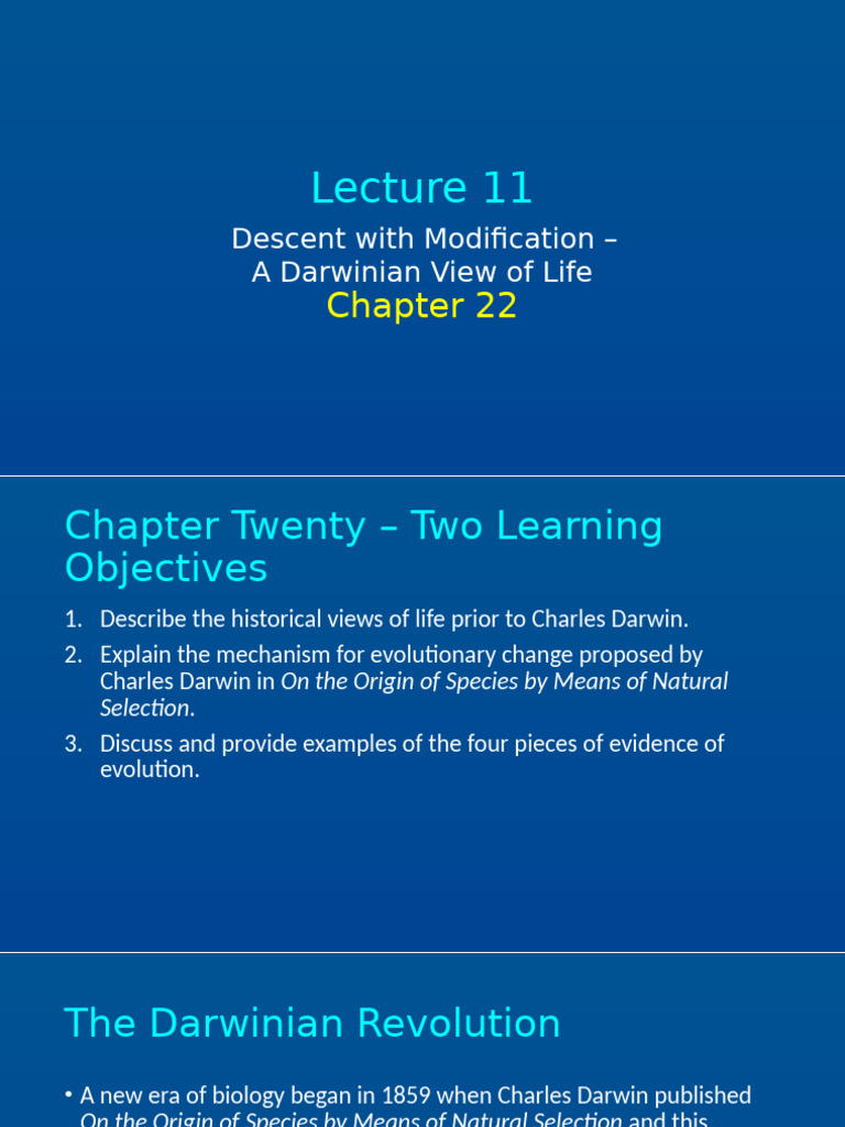 Gen Bio II Lecture 11 Chapter 22 - Descent with Modification - A ...