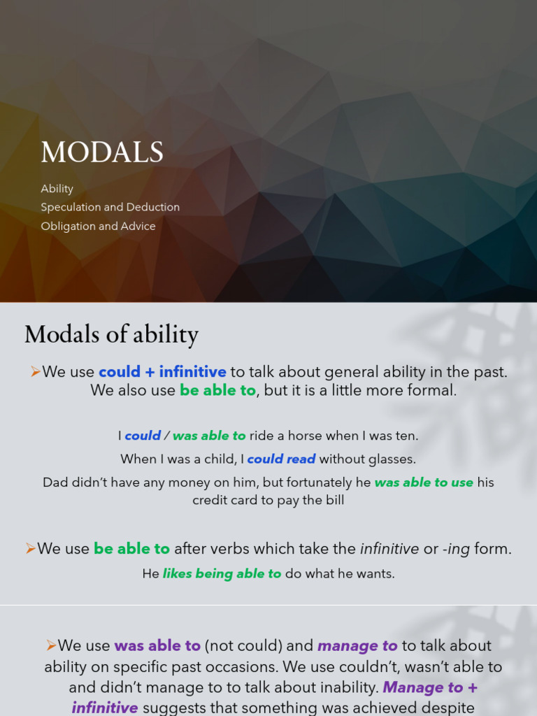 MODALS -- ADVANCED 5 | PDF | Syntax | Linguistic Morphology