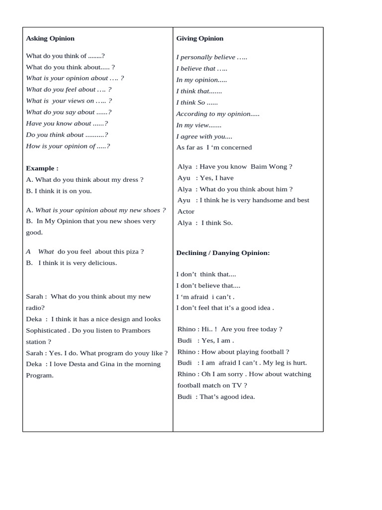 Asking and Giving Opinions Guide | PDF