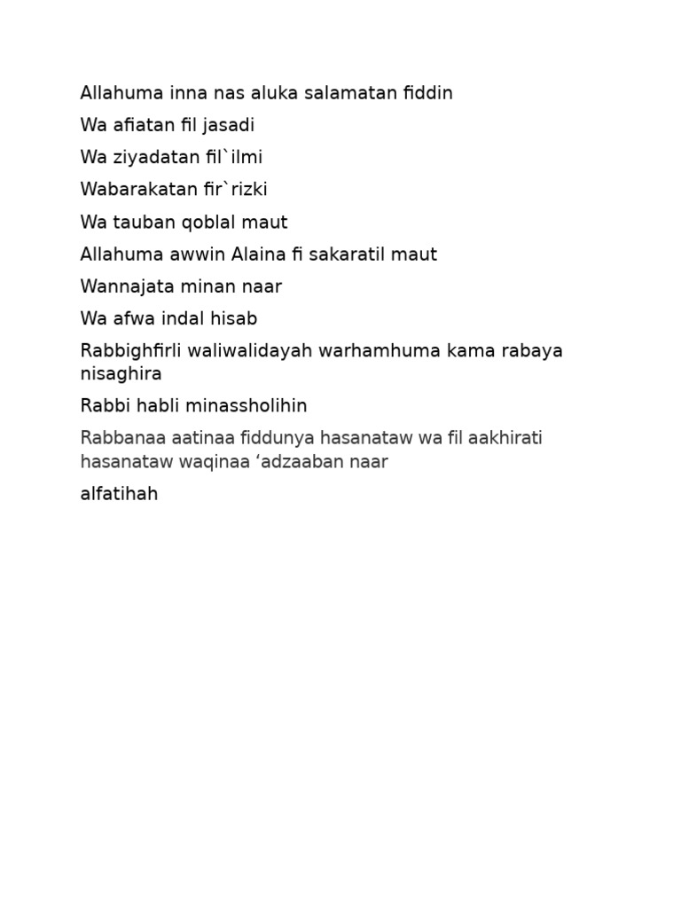 Allahuma Inna Nas Aluka Salamatan Fiddi1 | PDF