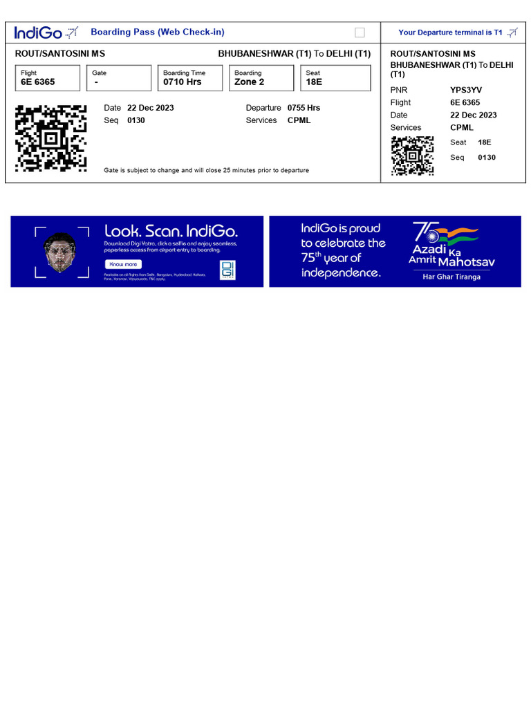 6E 6365 0710 Hrs Zone 2 18E: Boarding Pass (Web Check In) | PDF