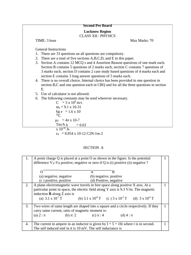 XII PHY 2ND PB QP | PDF | Inductor | Inductance