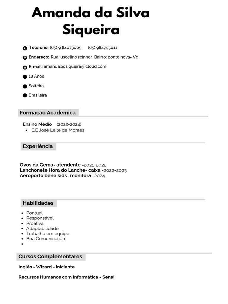 Currículo Amanda 2 | PDF