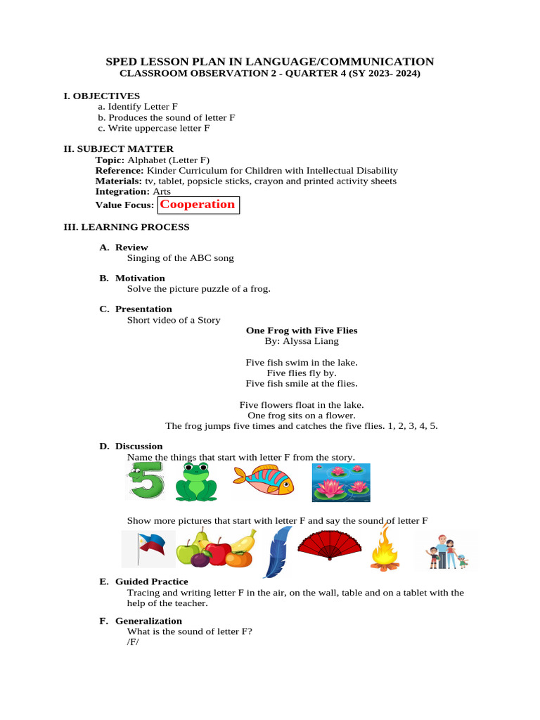 SPED Lesson Plan: Letter F Activities | PDF