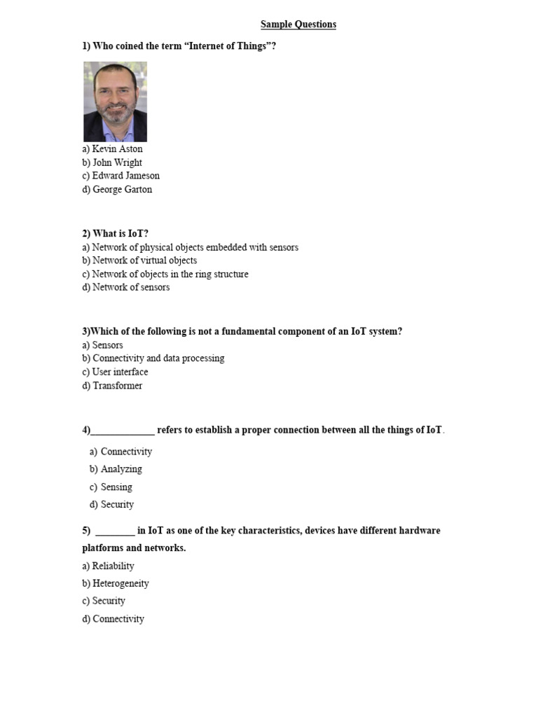 Sample MCQ Questions | PDF | 4 G | Internet Of Things