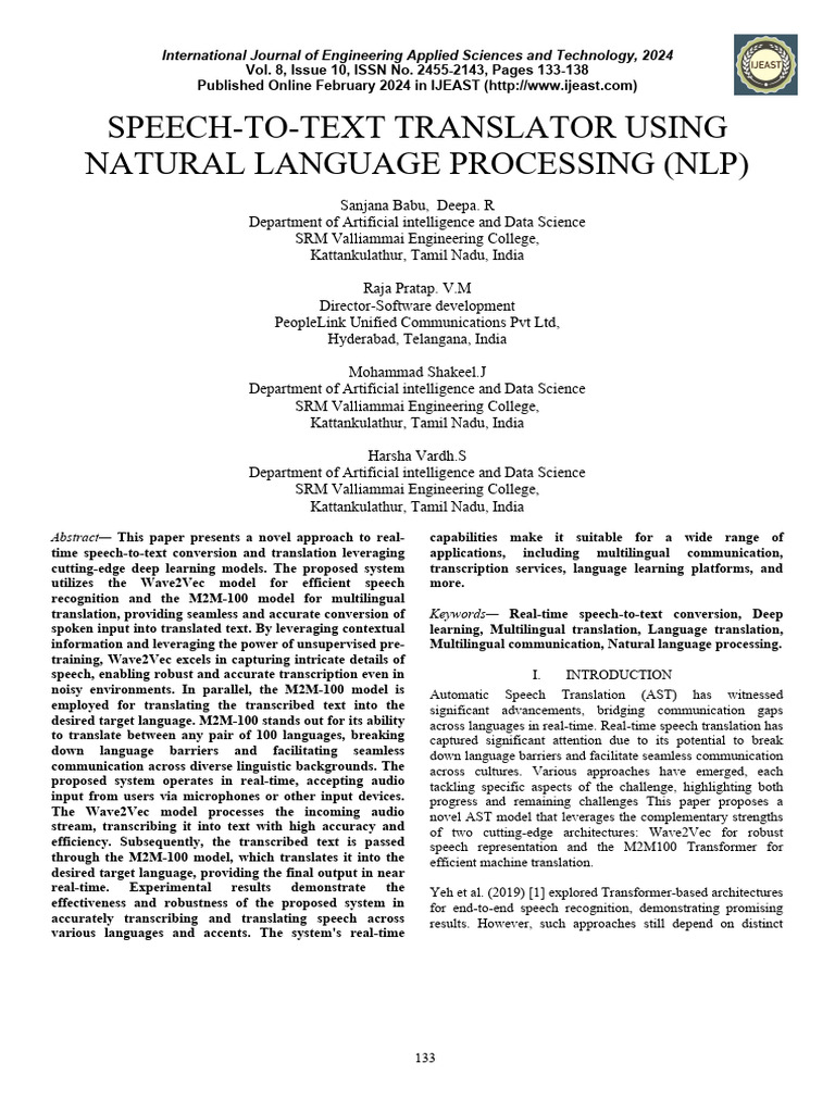 133-138, Tesma0810, IJEAST | PDF | Speech Recognition | Deep Learning