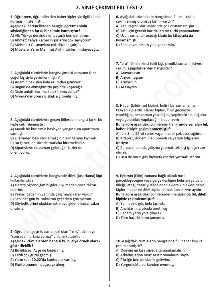 Çekimli Fiil 7-2 | PDF