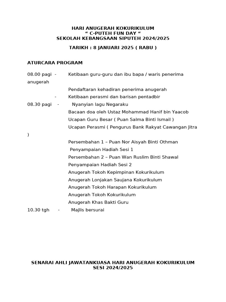 Hari Anugerah Kokurikulum 2025 | PDF
