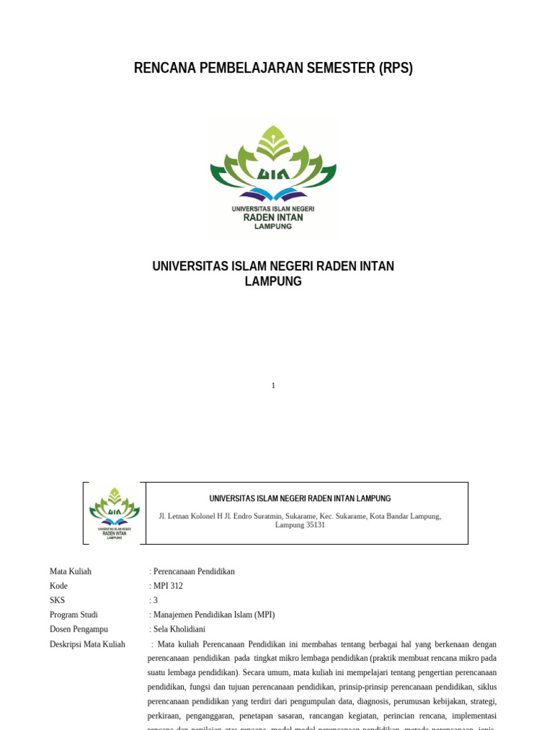 RPS Genap Perencanaan Pendidikan | PDF