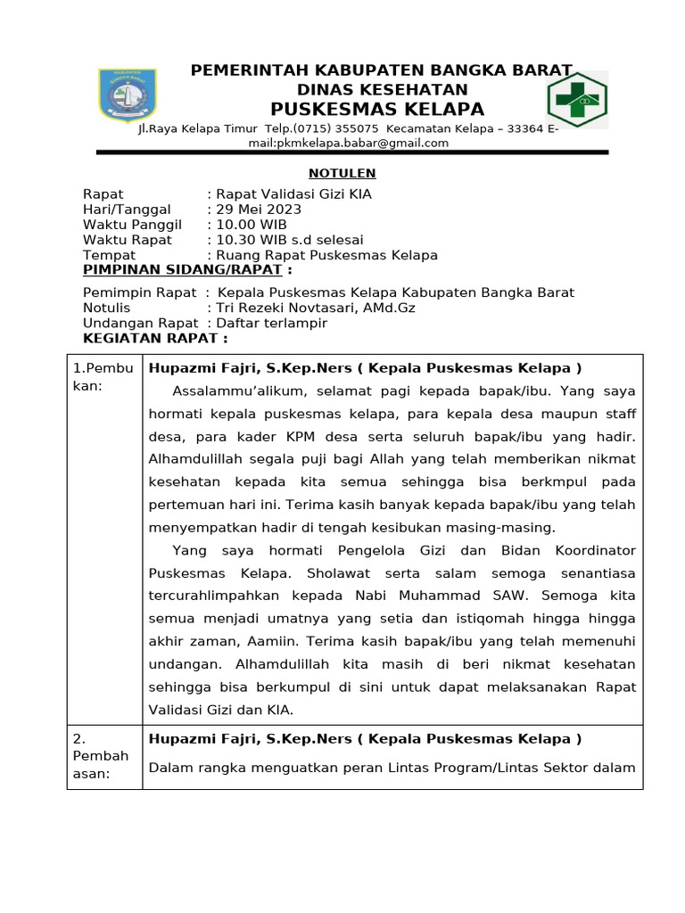 Notulen RAPAT GIZI KIA | PDF