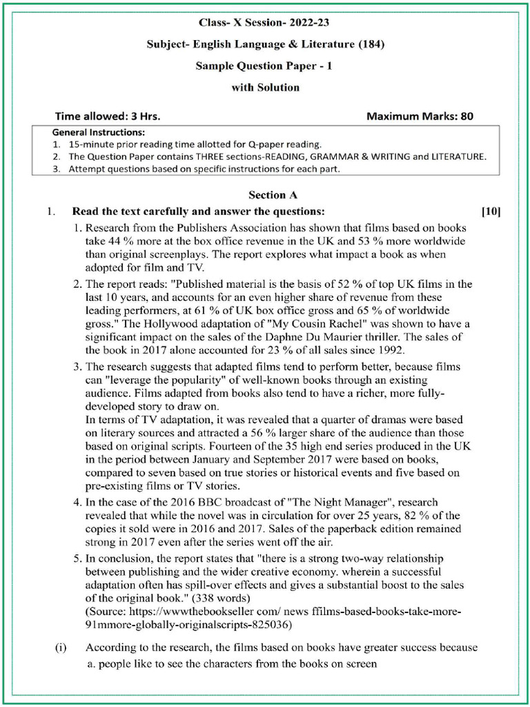 english-class-x-sample-paper-01 | PDF