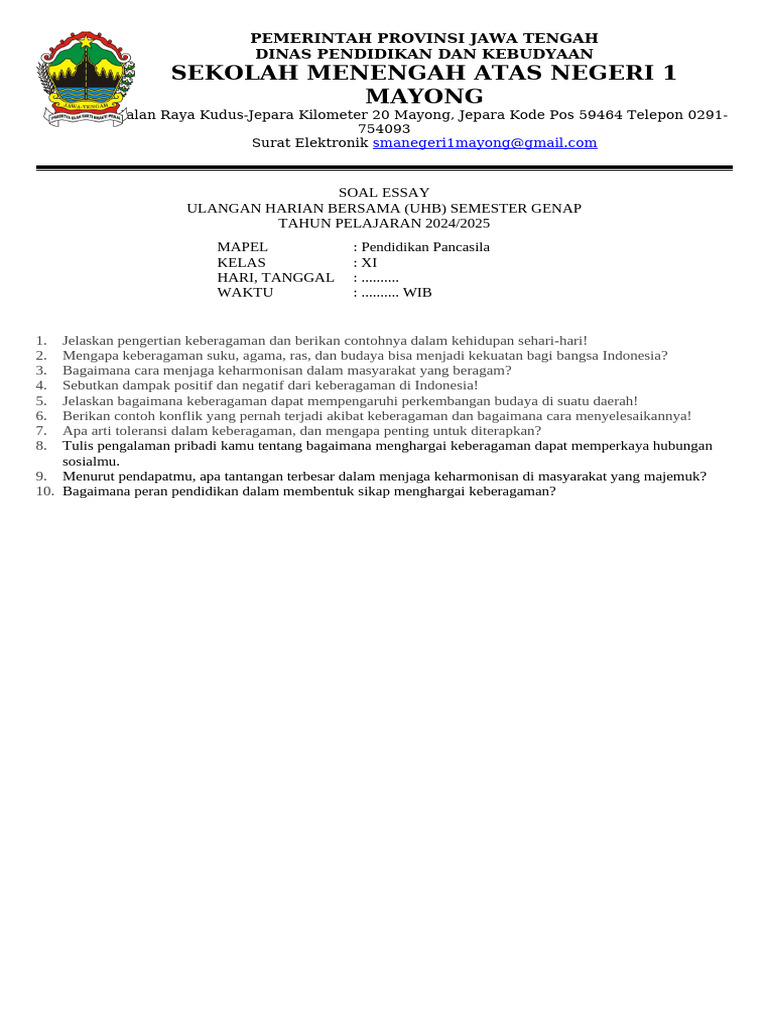 SOAL UHB 2025 siap tumpuk | PDF