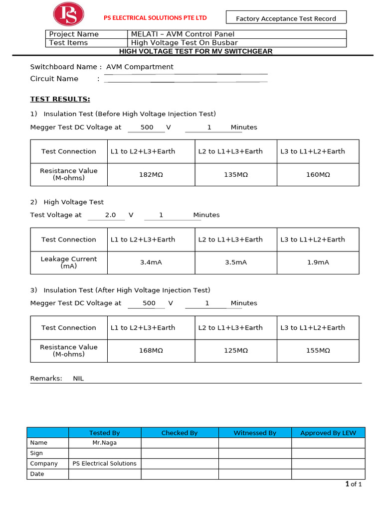 High Voltage Test Reports | PDF