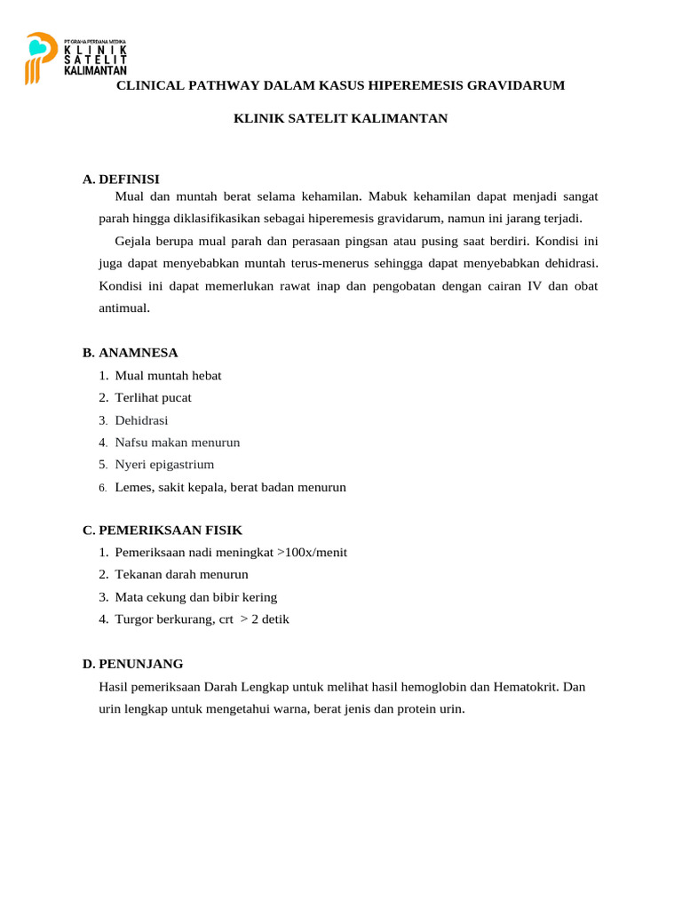 Clinical Pathway Dalam Kasus Hiperemesis Gravidarum | PDF