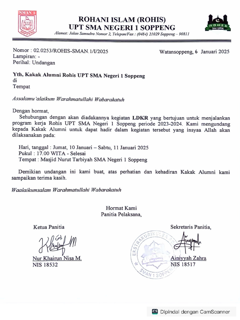 Undangan LDKR Alumni Rohis Sman 1 Soppeng | PDF