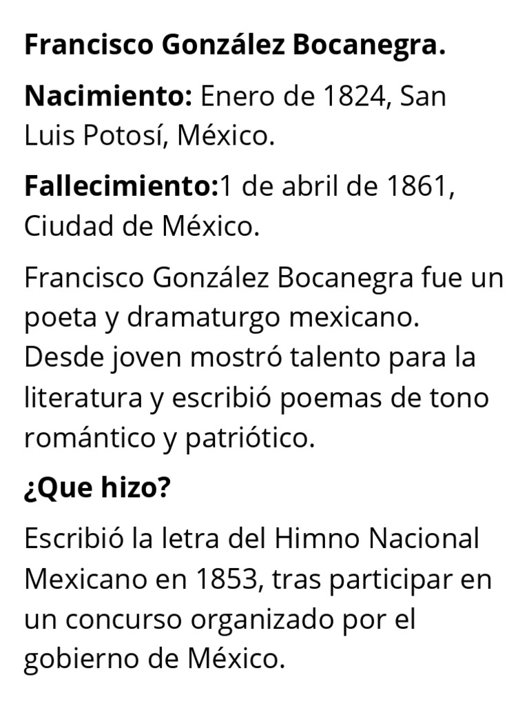 Francisco González Bocanegra: Autor del Himno Nacional | PDF