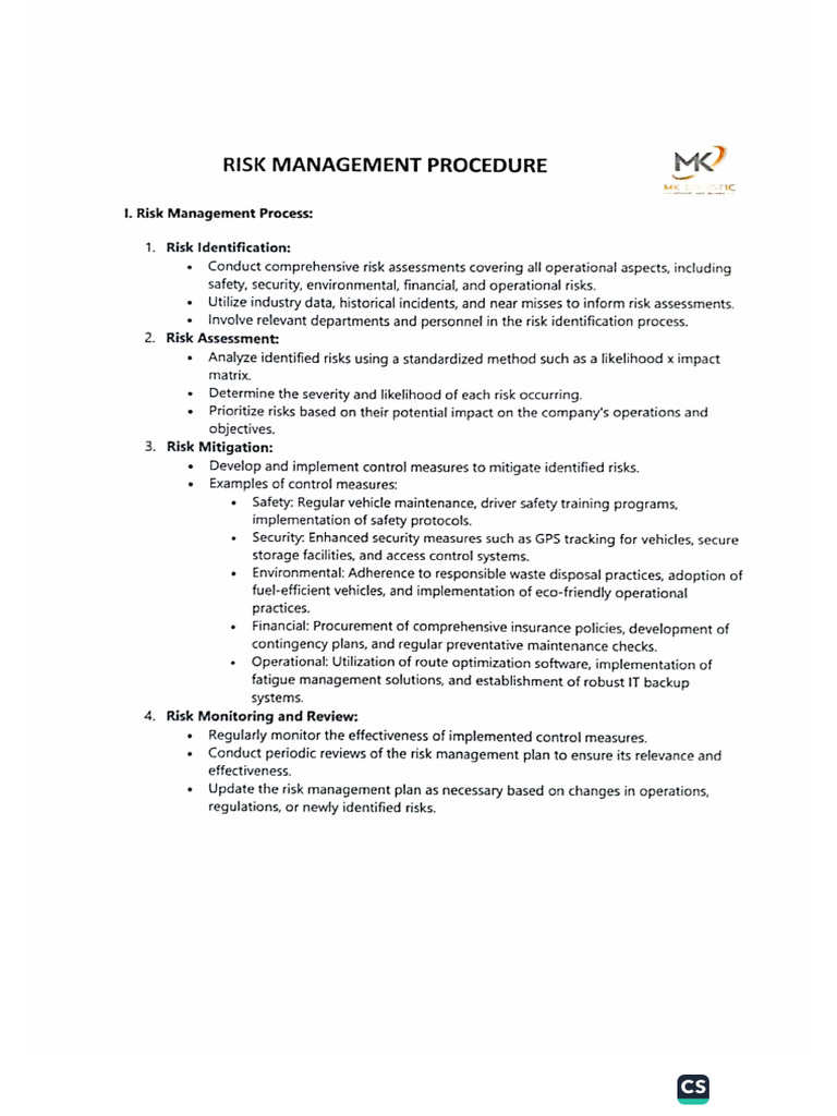 Risk Management Procedure | PDF