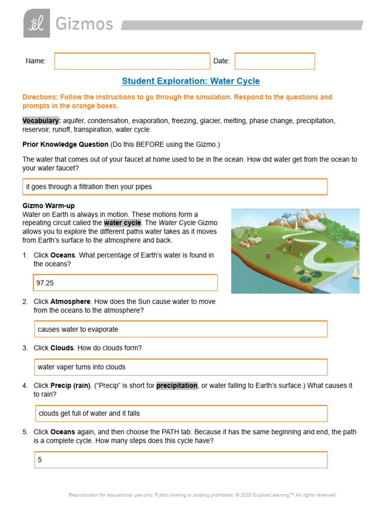 Logan Olson - Water Cycle Gizmo A - W22 Kauffman 8 - 17347934 | PDF ...