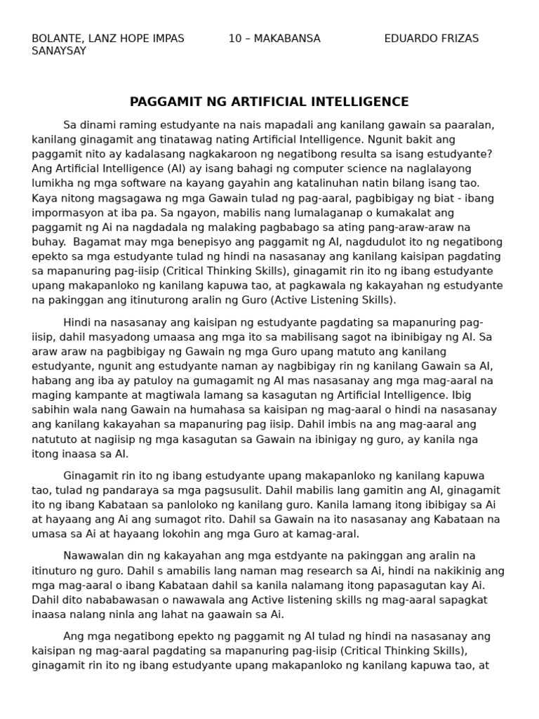 Paggamit NG Artificial Intelligence | PDF