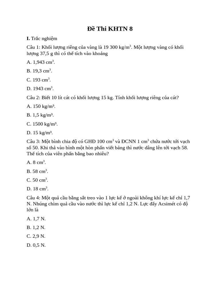 Đề Thi KHTN 8 | PDF