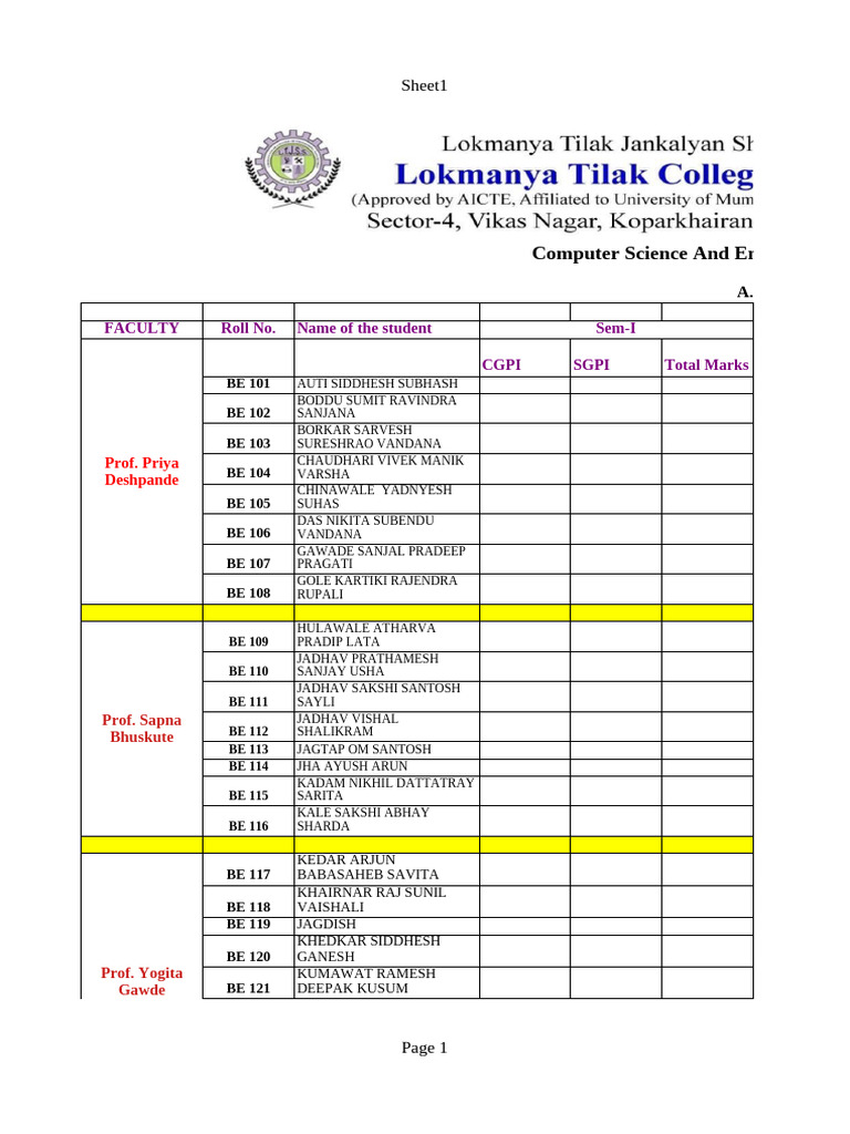 BE Student Data Verification Sheet (24-25) | PDF