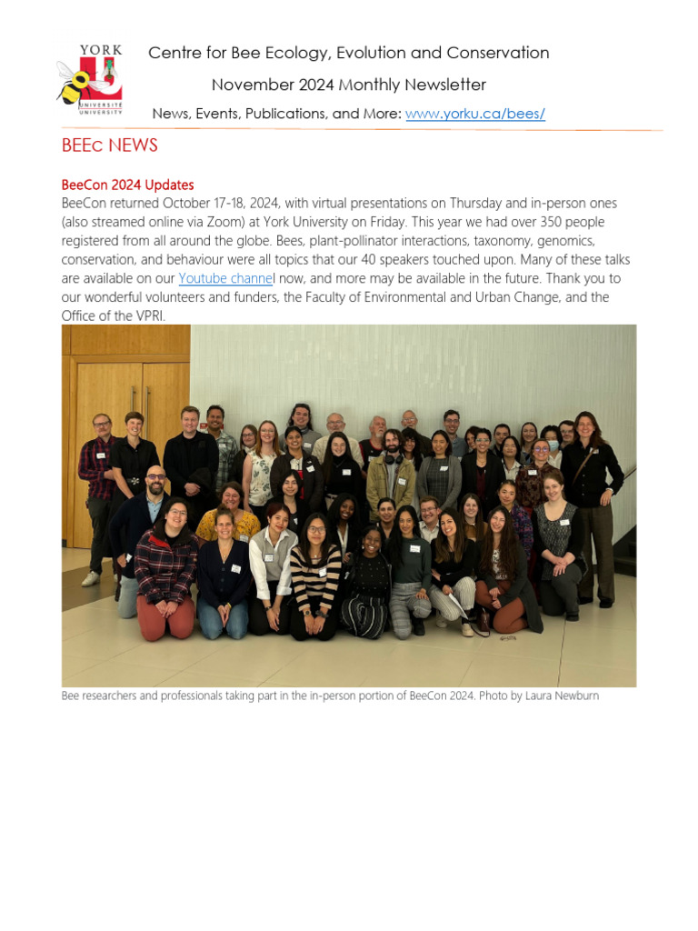 November 2024 Bee Ecology Newsletter | PDF | Bees | Beekeeping