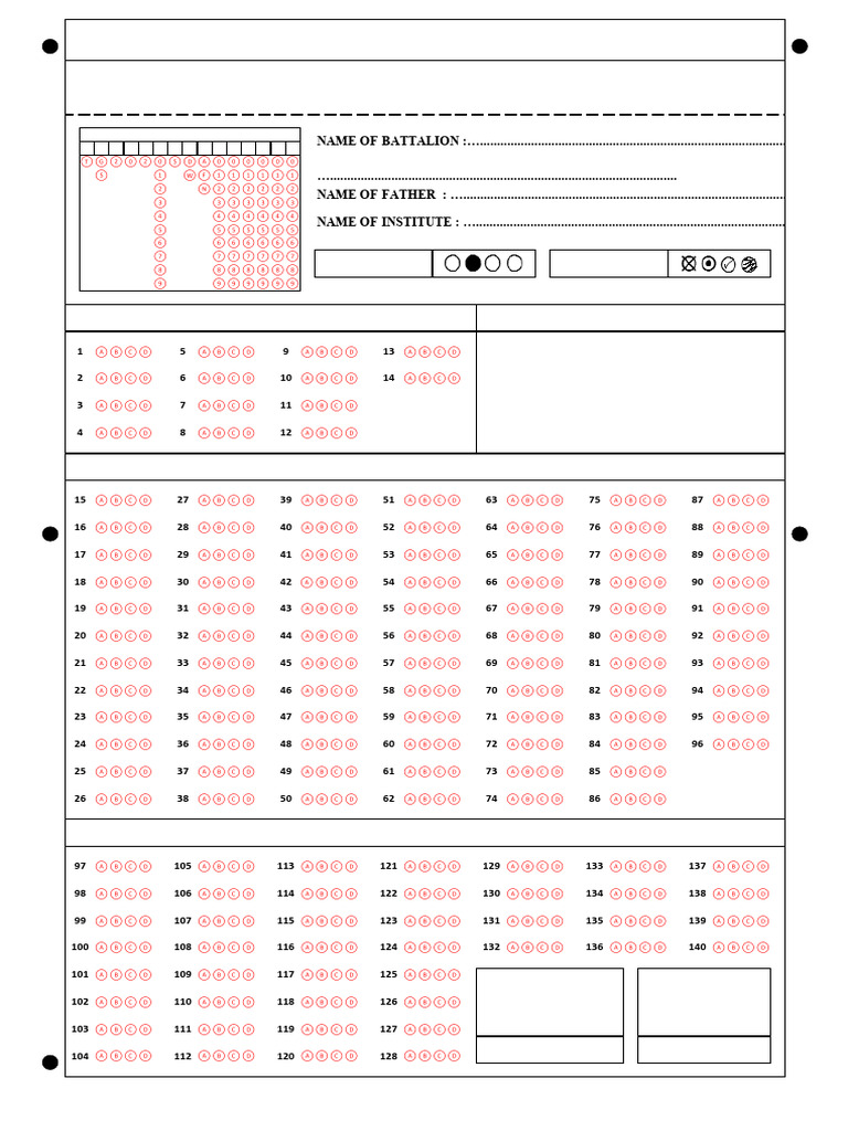 Practice OMR Sheet for 'A' Certificate Exam | PDF