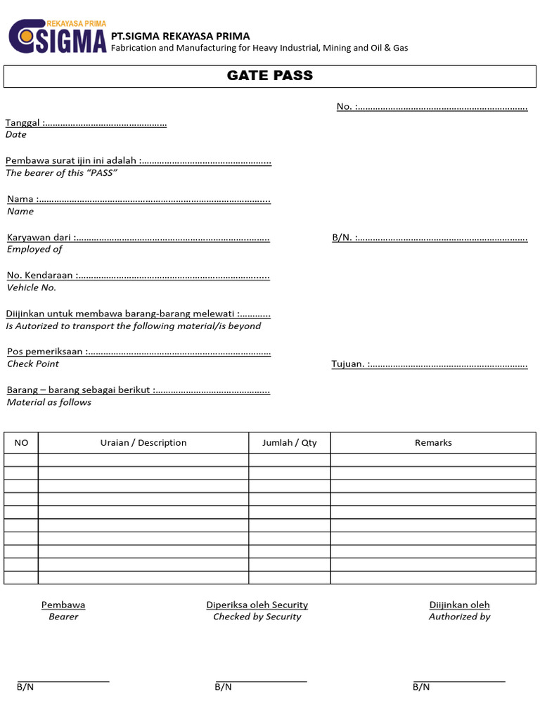 Gate Pass Sigma | PDF