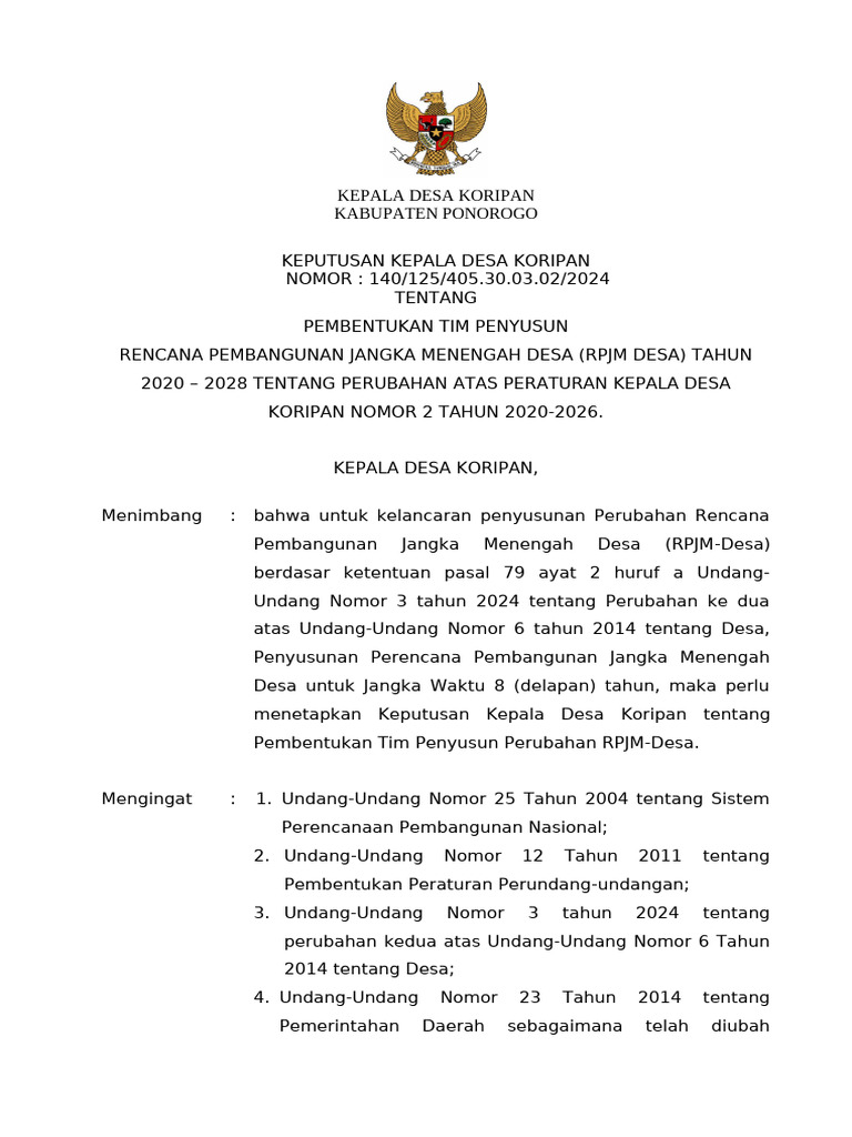 SK Tim Penyusun RPJMDes-1.a | PDF