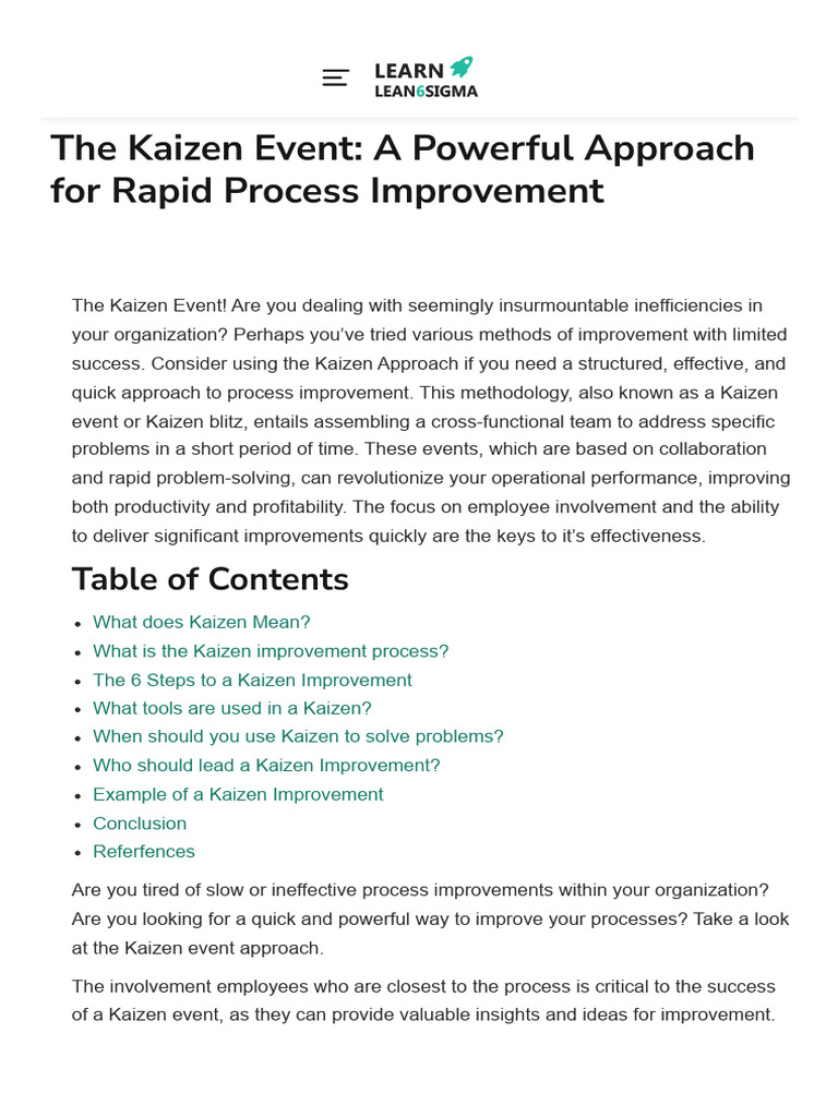The Kaizen Event - A Powerful Approach For Rapid Process Improvement ...