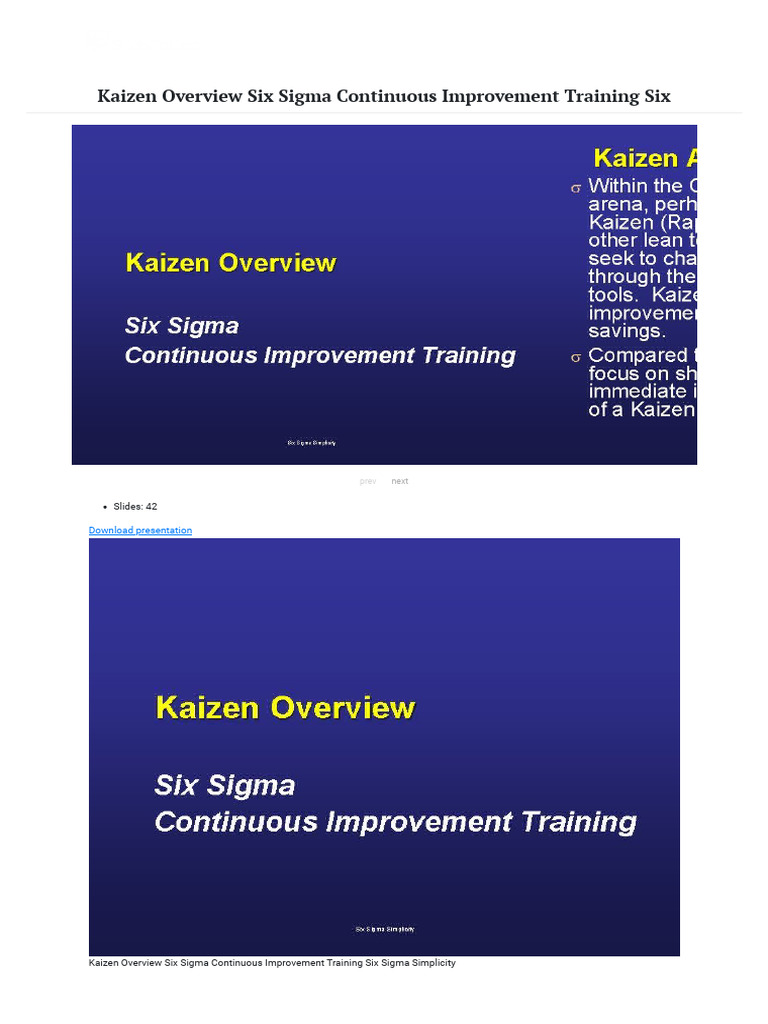 Kaizen Overview Six Sigma Continuous Improvement Training Six | PDF | Six Sigma | Quality Management