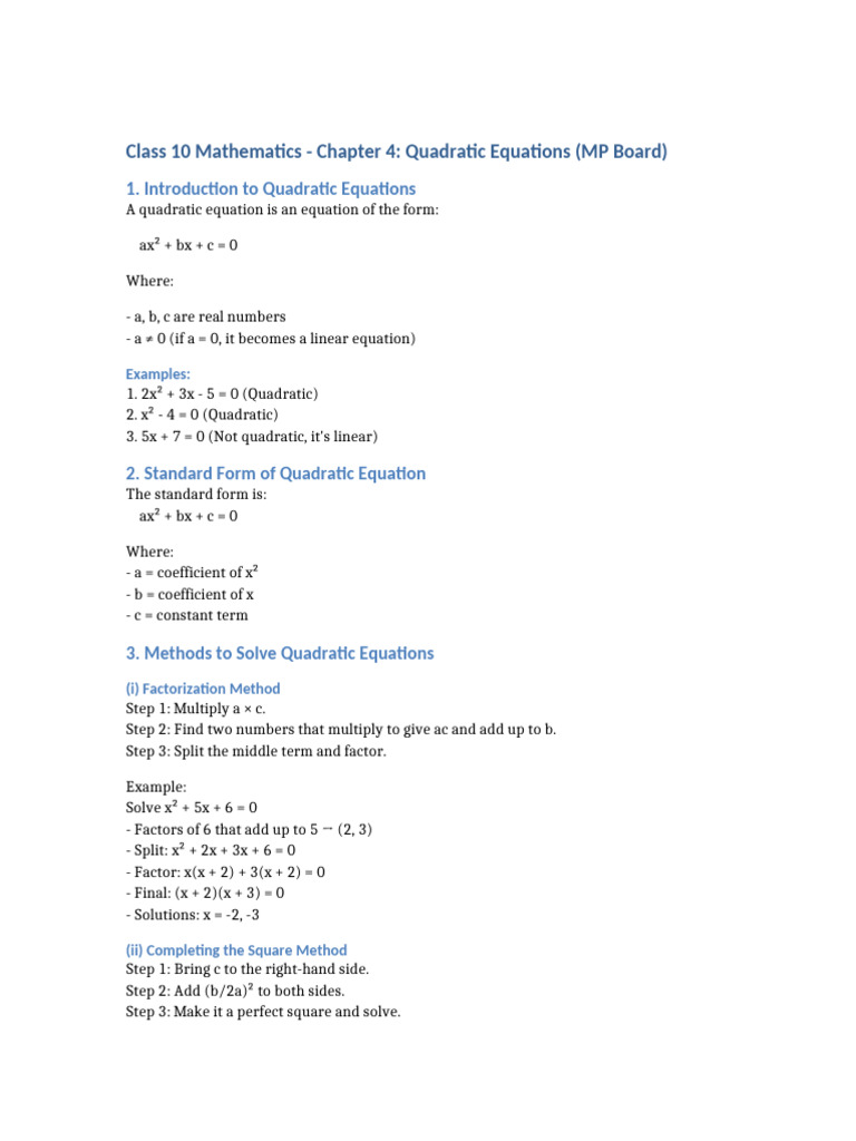 Quadratic Equations: Key Concepts & Methods | PDF
