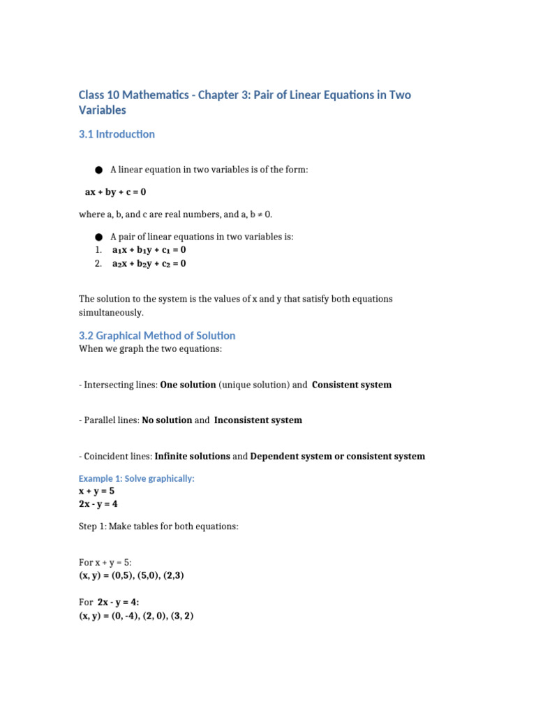 Linear Equations in Two Variables | PDF