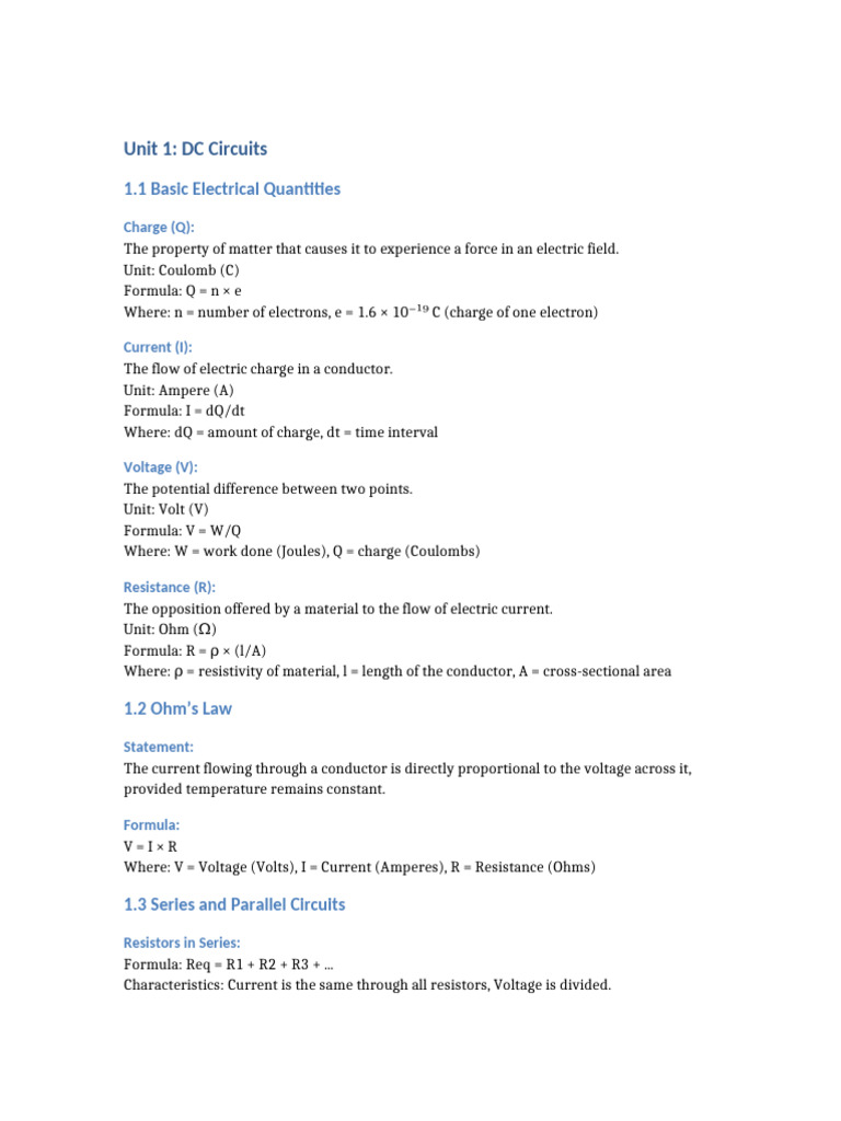 DC Circuits Unit 1 BEEE RGPV | PDF | Voltage | Series And Parallel Circuits
