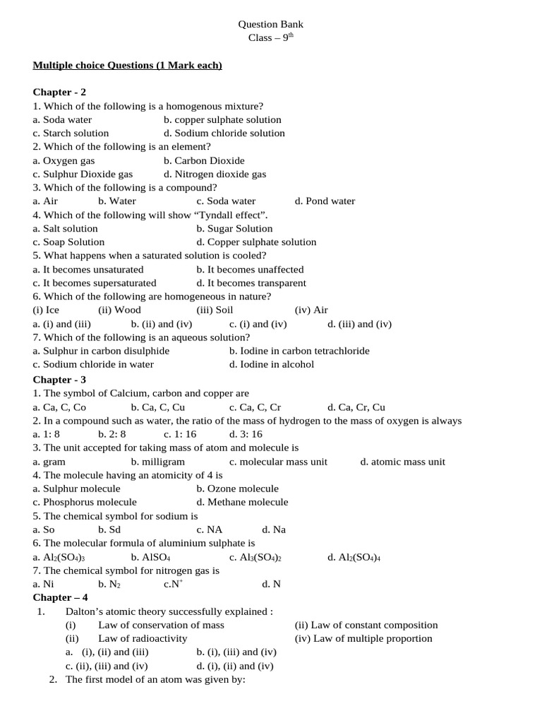 Question Bank Chemistry 9th 2024 RAJESH | PDF | Suspension (Chemistry ...