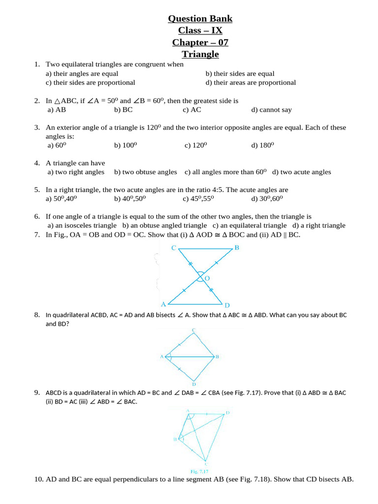 Question Bank Class IX by arnav | PDF | Rectangle | Classical Geometry