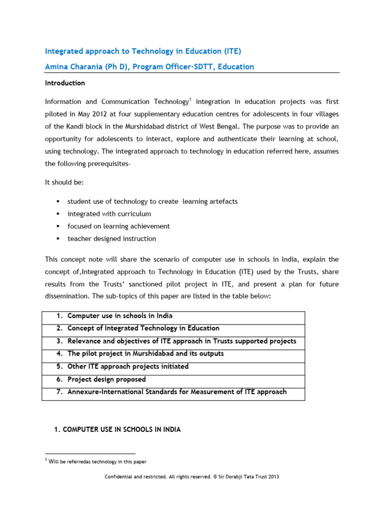 Integrated Technology in Education Overview | PDF | Teachers | Learning