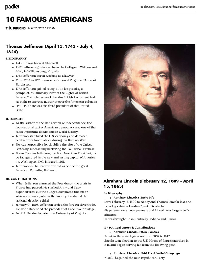 10 Famous Americans Padlet | PDF | Abraham Lincoln | Thomas Edison