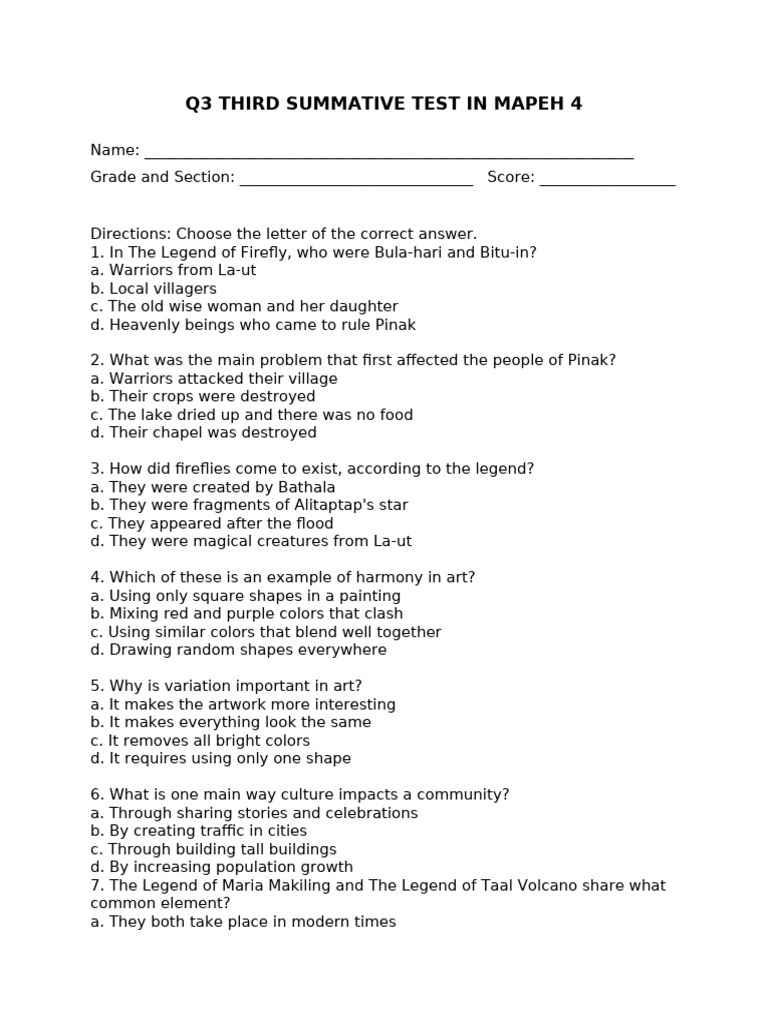 Q3-Week 5-6 Mapeh 4-3RD Summative | PDF | Foods | Cuisine