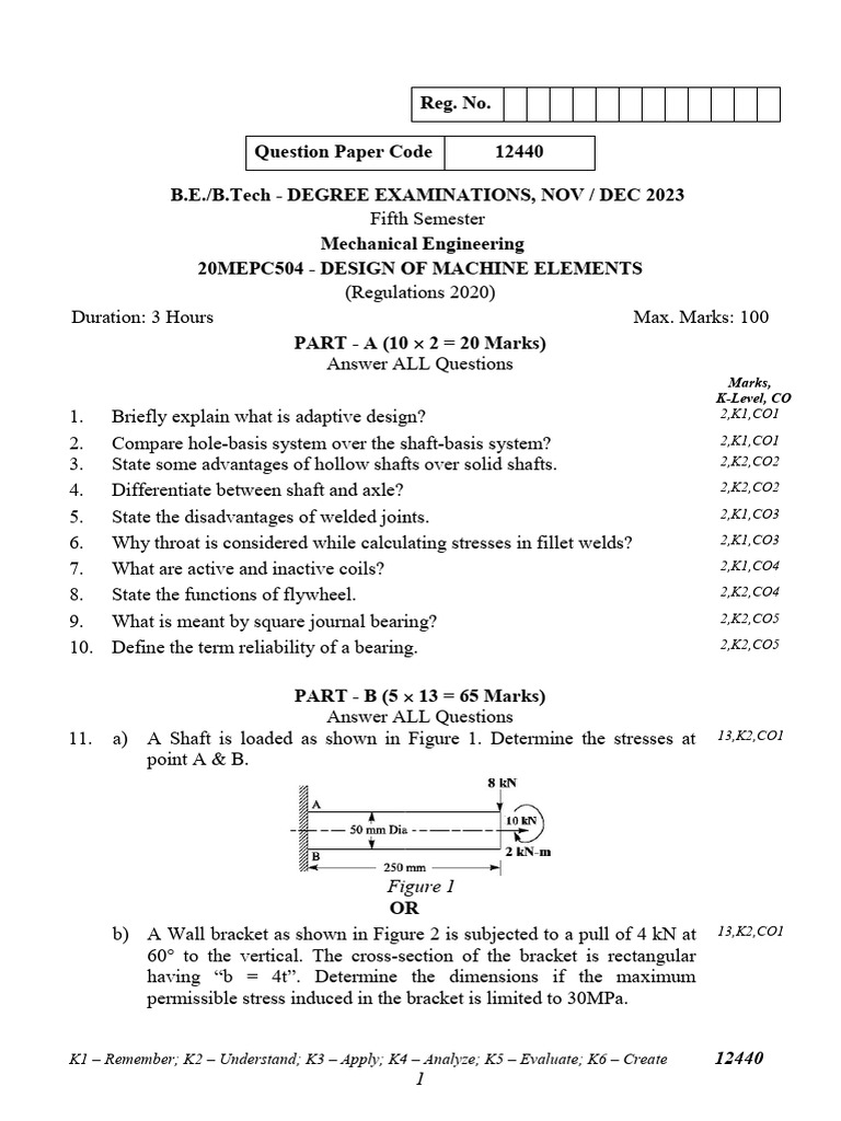 20MEPC504 DESIGN OF MACHINE ELEMENTS 1 | PDF | Stress (Mechanics ...