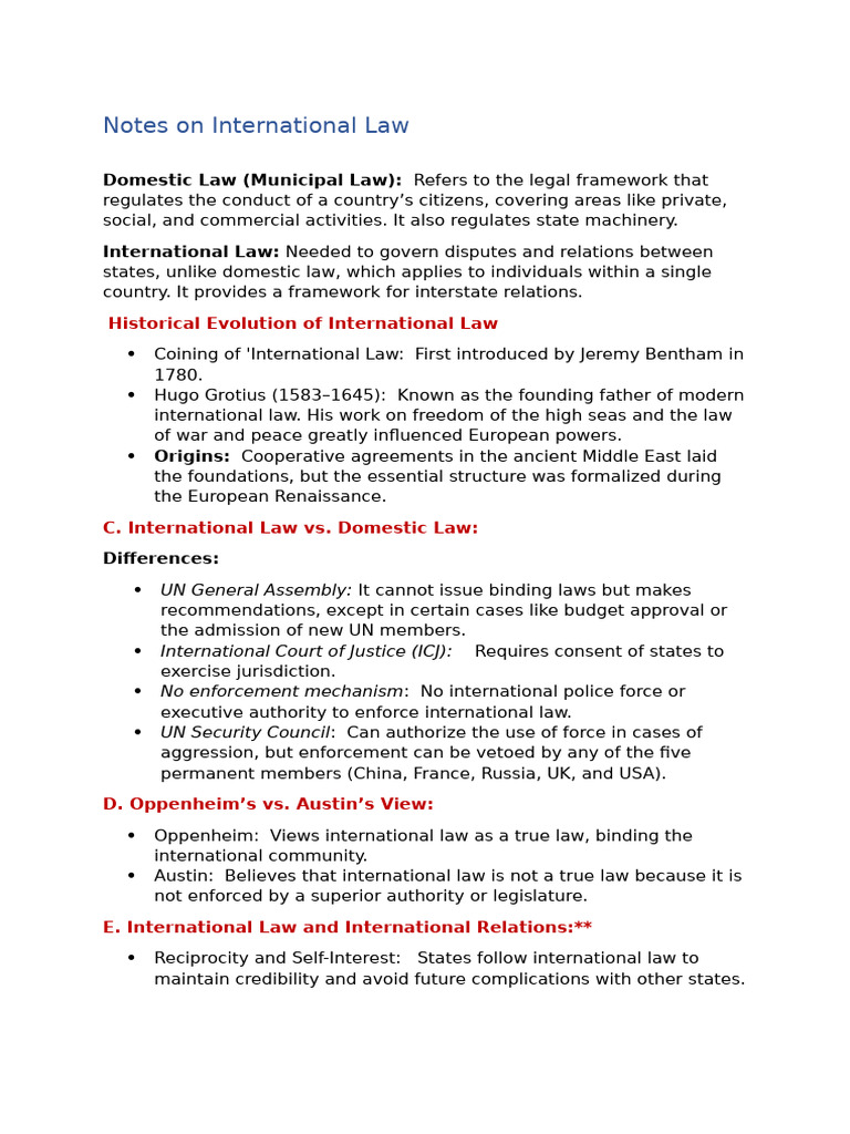 Notes On International Law | PDF | International Law | Human Rights