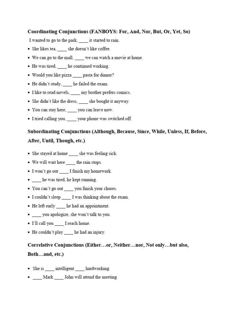 Exercise On Conjunctions | PDF