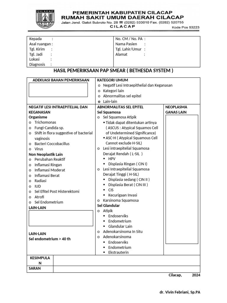 Hasil Pap Smear: Diagnosa dan Kategori | PDF