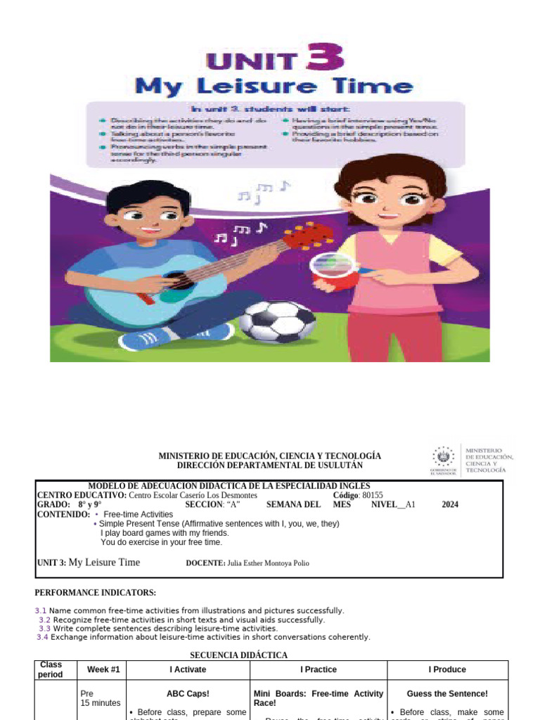 English Teaching Model for Leisure Activities | PDF | Question | Verb