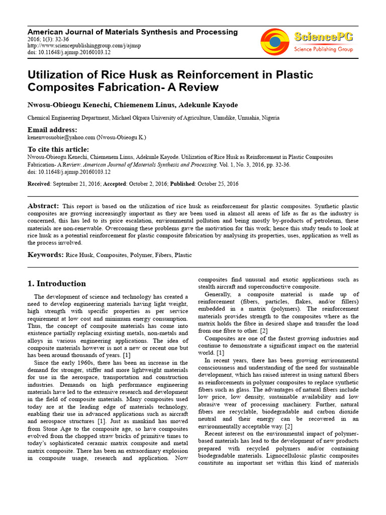 Utilization of Rice Husk As Reinforcemen | PDF | Composite Material ...