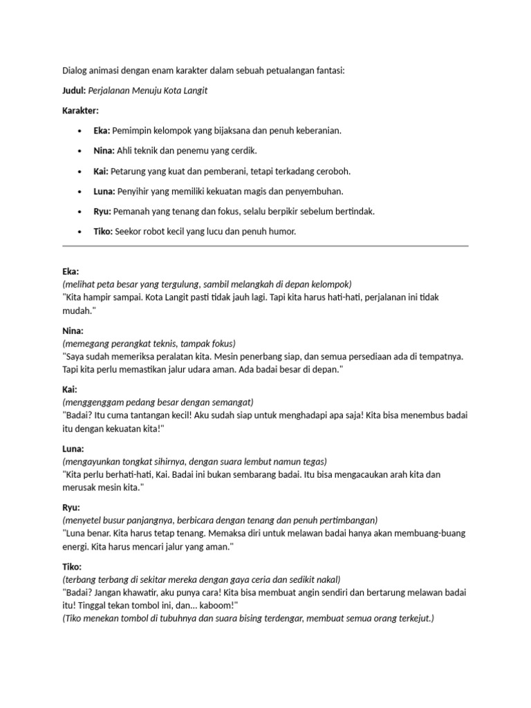 Dialog Animasi 6 Karakter | PDF