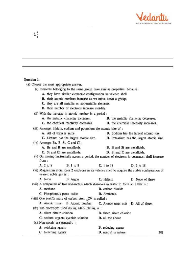 ICSE Sample Question Papers for Class 10 Chemistry - Mock Paper 2 | PDF