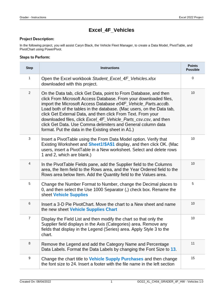 Excel_4F_Vehicles_Instructions | PDF | Microsoft Excel | Comma ...