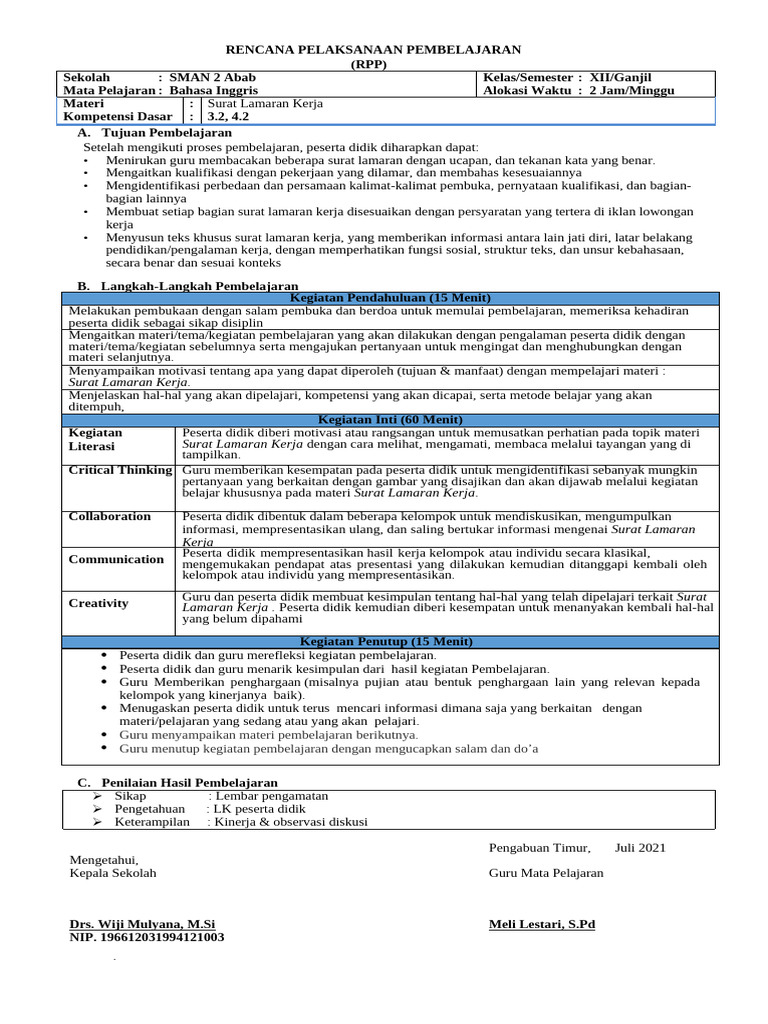 2- RPP 1 Lembar B.ing | PDF