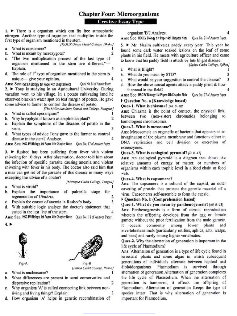 Ev HSC Biology 1 4th Chapter MCQ Question Answer | PDF